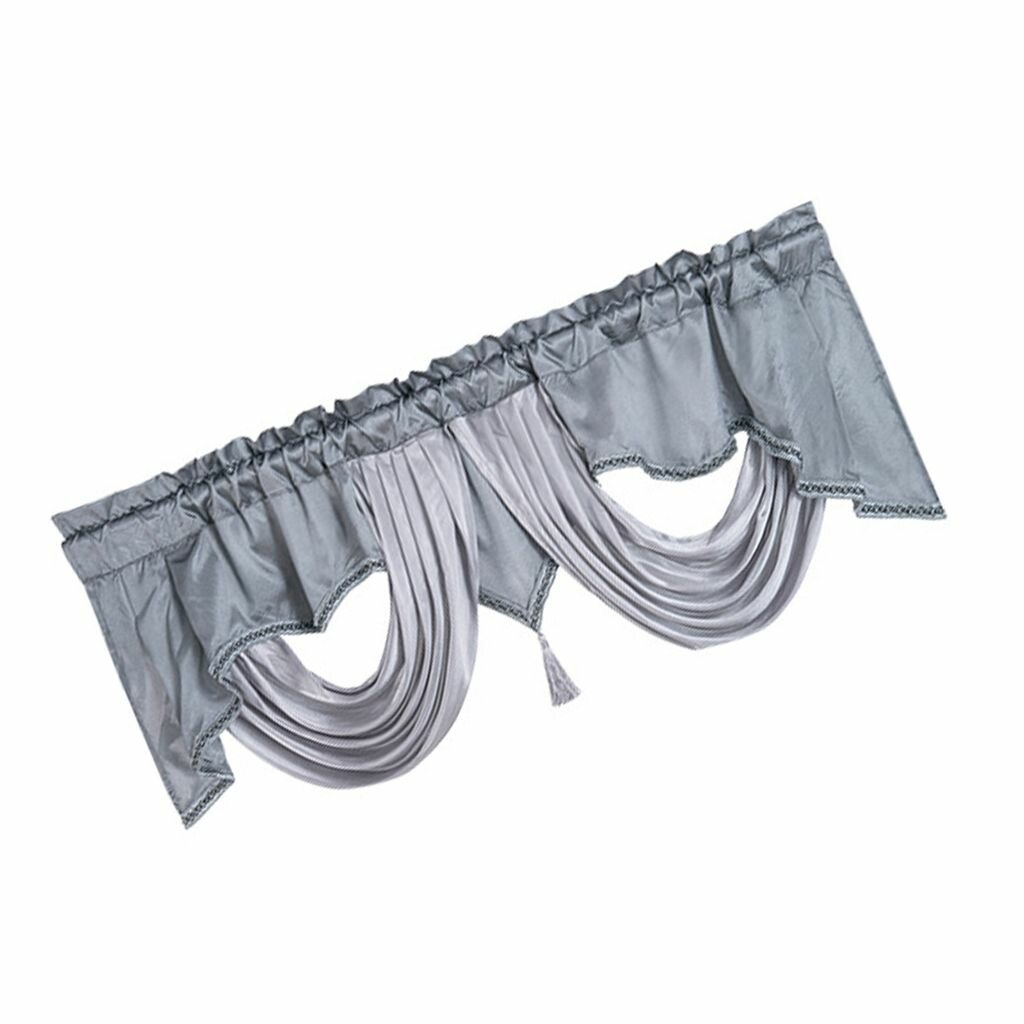(1 шт.) Верхняя часть шторы с волнистым ламбрекеном - серая