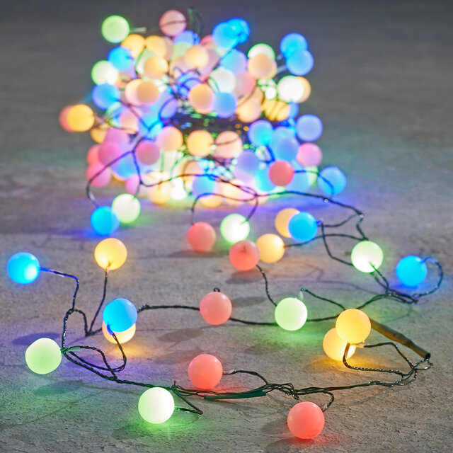 Светодиодная гирлянда Шарики Томпси 5 м, 200 RGB LED ламп, зеленый провод, таймер, IP44, Edelman (Эдельман), 85417/1105722