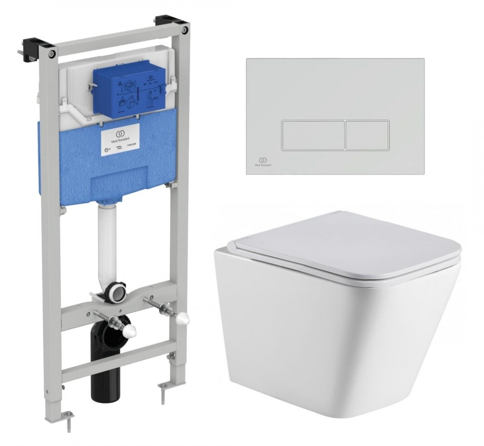 Комплект 3 в 1 инсталляция Ideal Standard + Подвесной унитаз WeltWasser Gelbach 043 GL-WT + кнопка хром