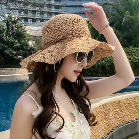 Полая солнцезащитная соломенная шляпа для женщин летом Новая корейская солнцезащитная шляпа для отпуска и путешествий на море складная пляжная шляпа с большими полями