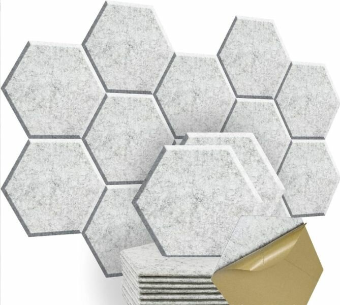 BEIYIN 48 шт. Шестиугольный самоклеящийся Звукопоглощающий материал 30X26CM Шумоизоляция для перегородок декоративные панели для стен