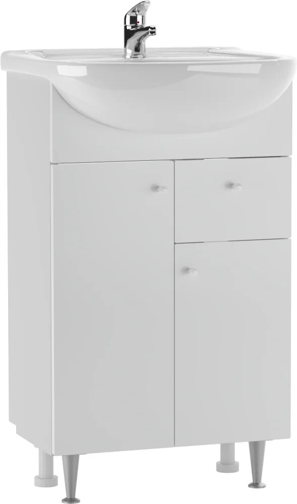 Тумба с раковиной Айсберг Промо 50 напольная, 51 см, из МДФ, из фаянса, с ящиками, белая, полукруглая, в современном стиле