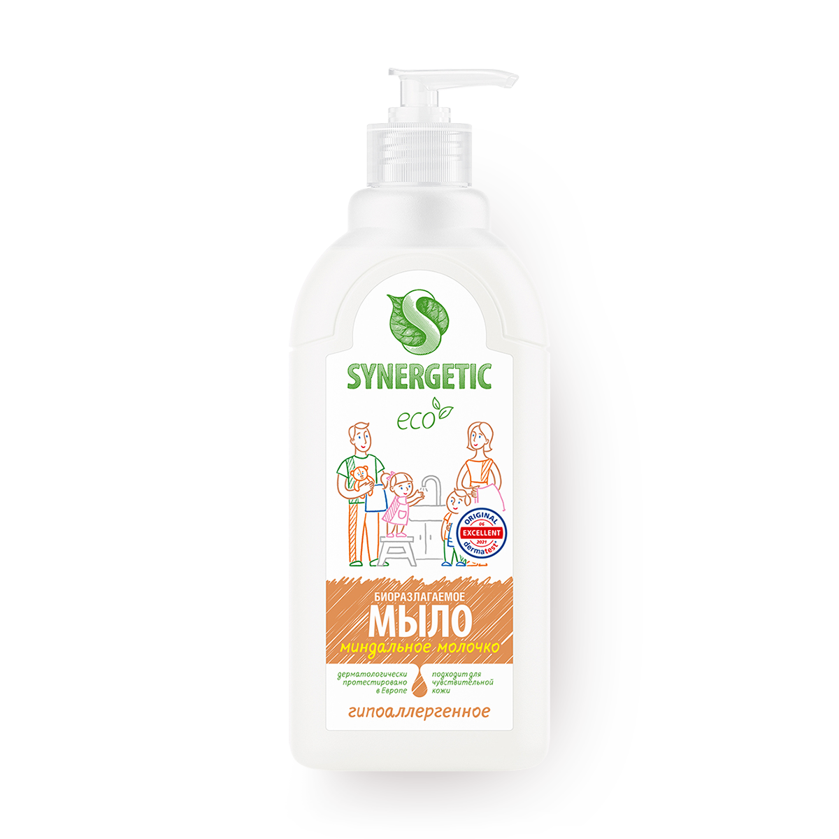 Мыло жидкое Synergetic "Миндальное молочко", гипоаллергенное, увлажняющее, 500 мл