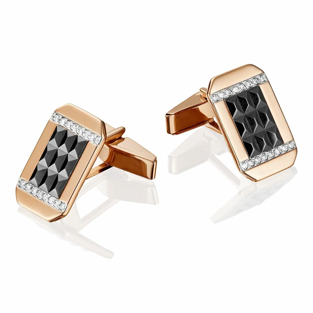 Запонки, комбинированное золото, 585 проба, родирование, фианит