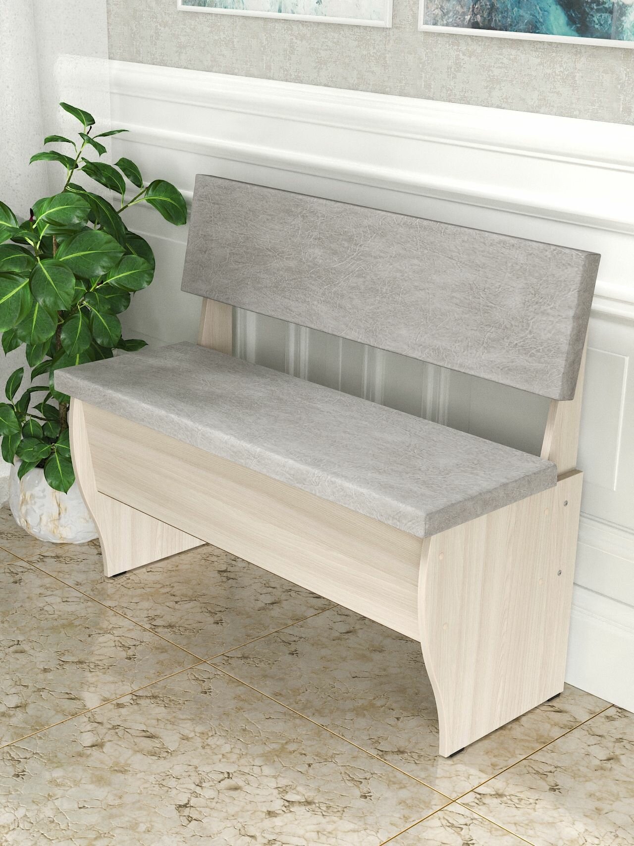 Скамья с мягкими сиденьем и спинкой, потайной ящик