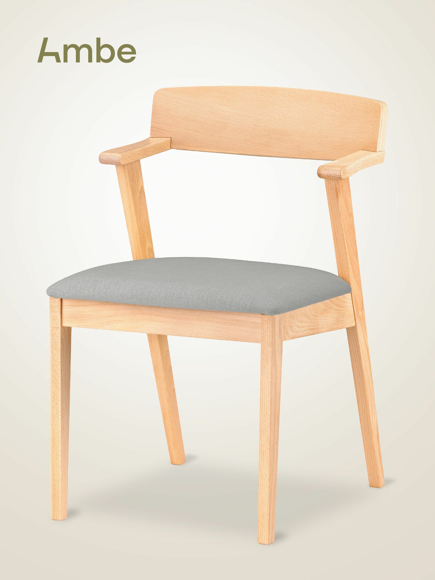 Стул для кухни и дома, Ambe Кейн, кресло из массива бука, Натуральный, Светло-серый велюр