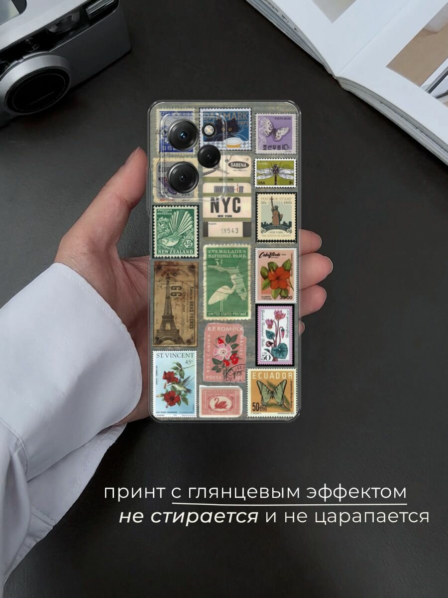 Чехол на Xiaomi Poco X5 Pro 5G / Сяоми Поко X5 Про 5G с принтом Коллаж из марок — фото 1