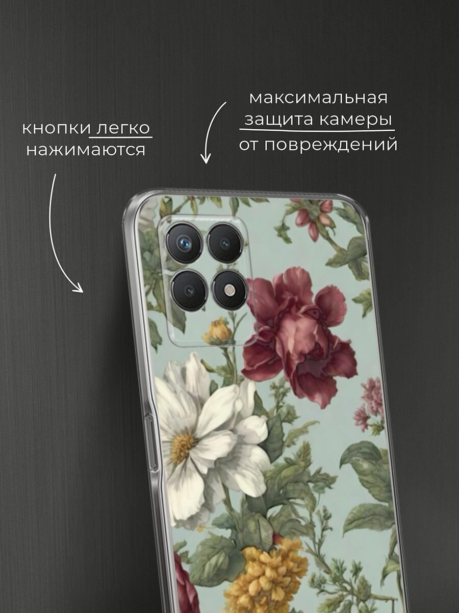 Чехол на Realme 8i / Реалми 8i с принтом Акварельные красные цветы — фото 1