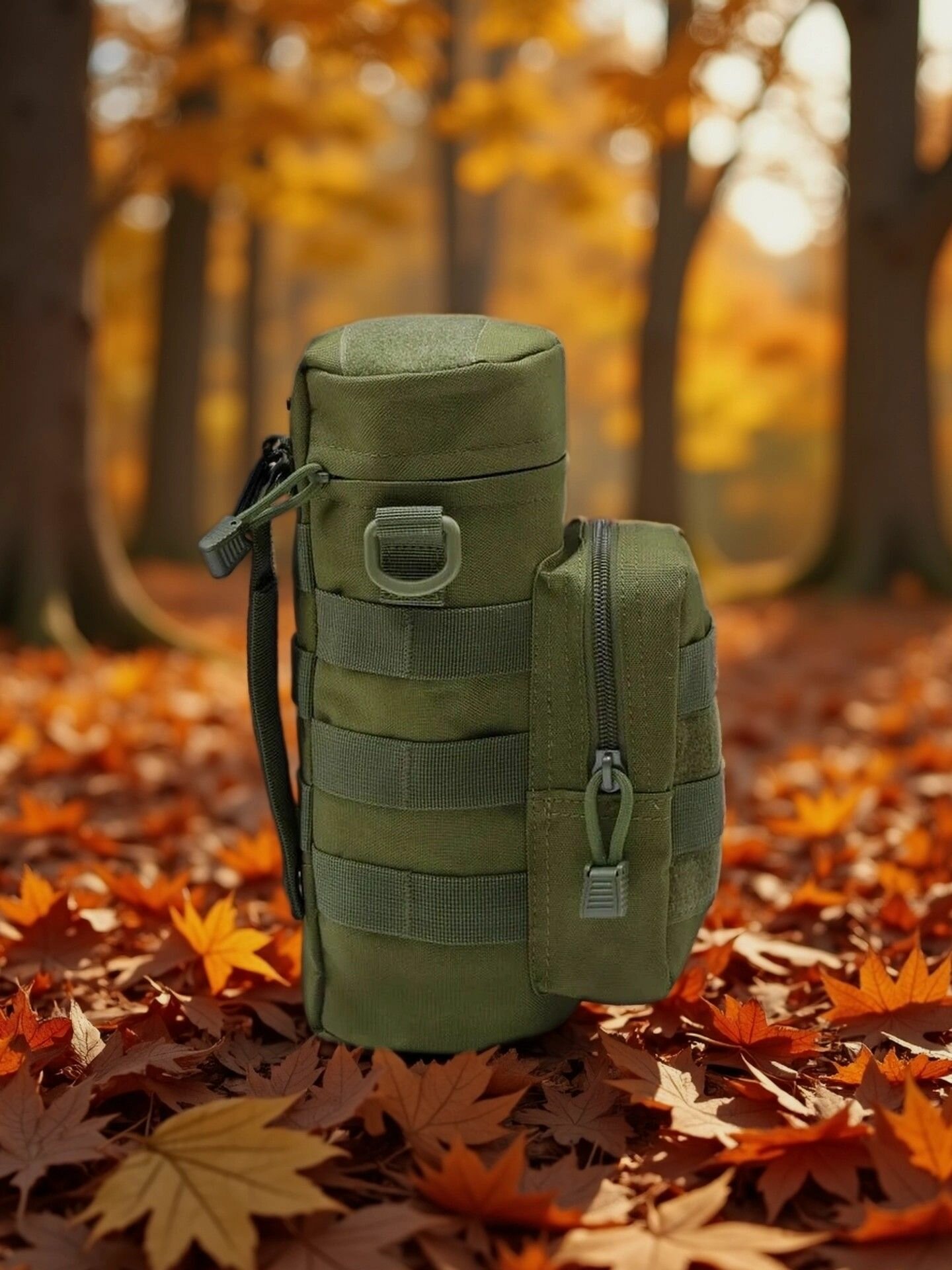 Тактическая сумка для бутылки 1.5 л, чехол для термоса с карманом оливкового цвета