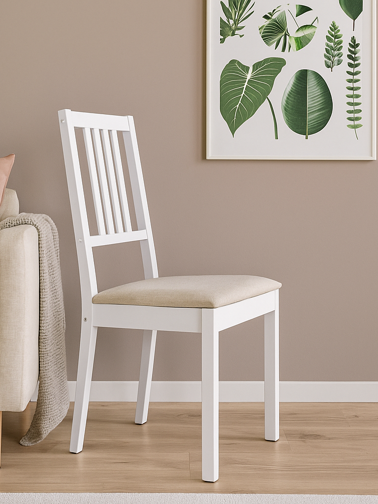 Стул кухонный Берье BÖRJE деревянный белый с мягким сиденьем из массива березы
