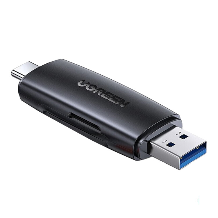 Картридер UGREEN USB 3.0/Type-C высокоскоростной SD/TF 2 в 1, черный, поддержка SD/TF карт
