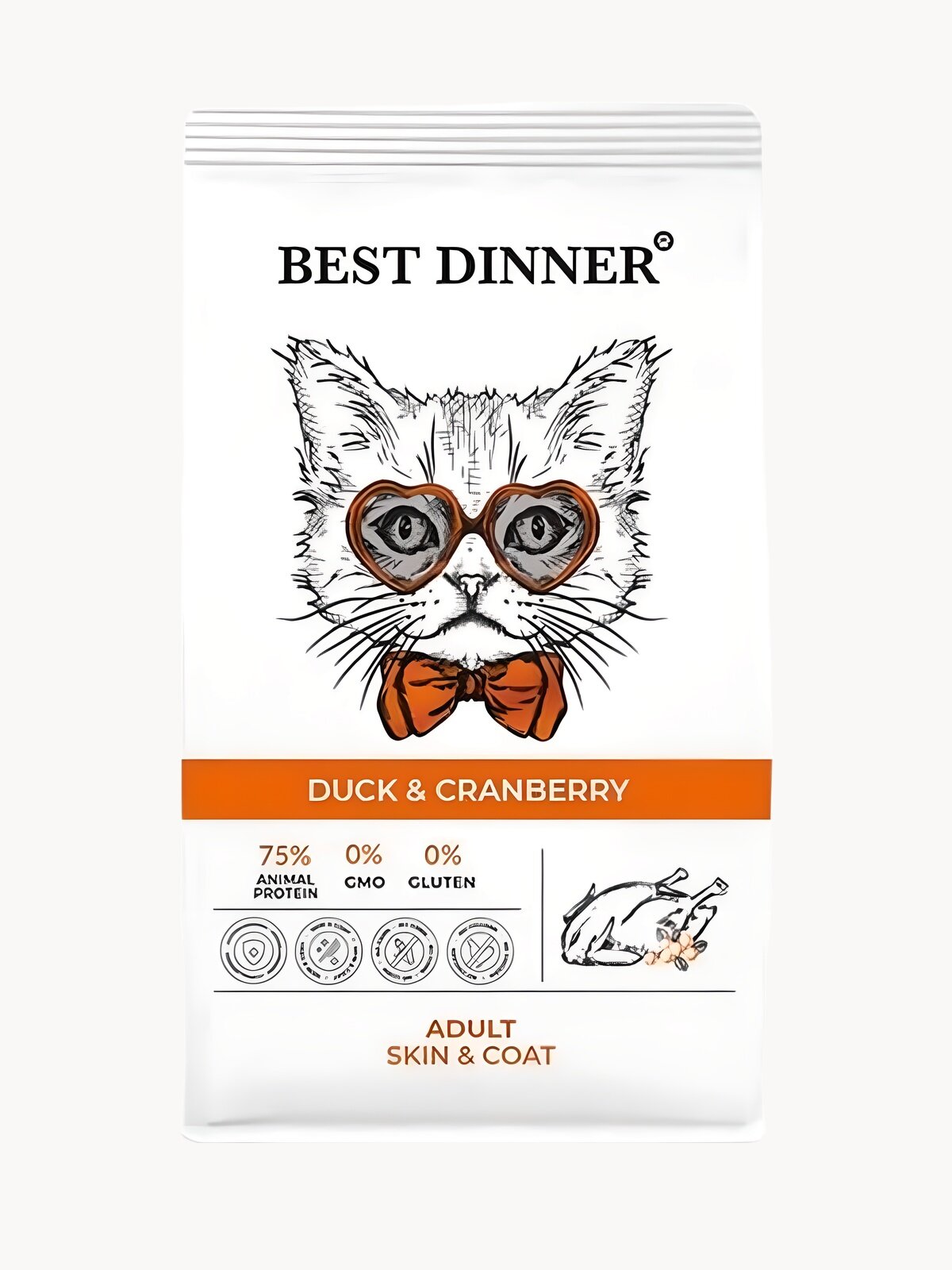 Best Dinner Adult Cat Duck & Cranberry Сухой корм для взрослых кошек, для ухода за кожей и шерстью с уткой и клюквой 1,5 кг
