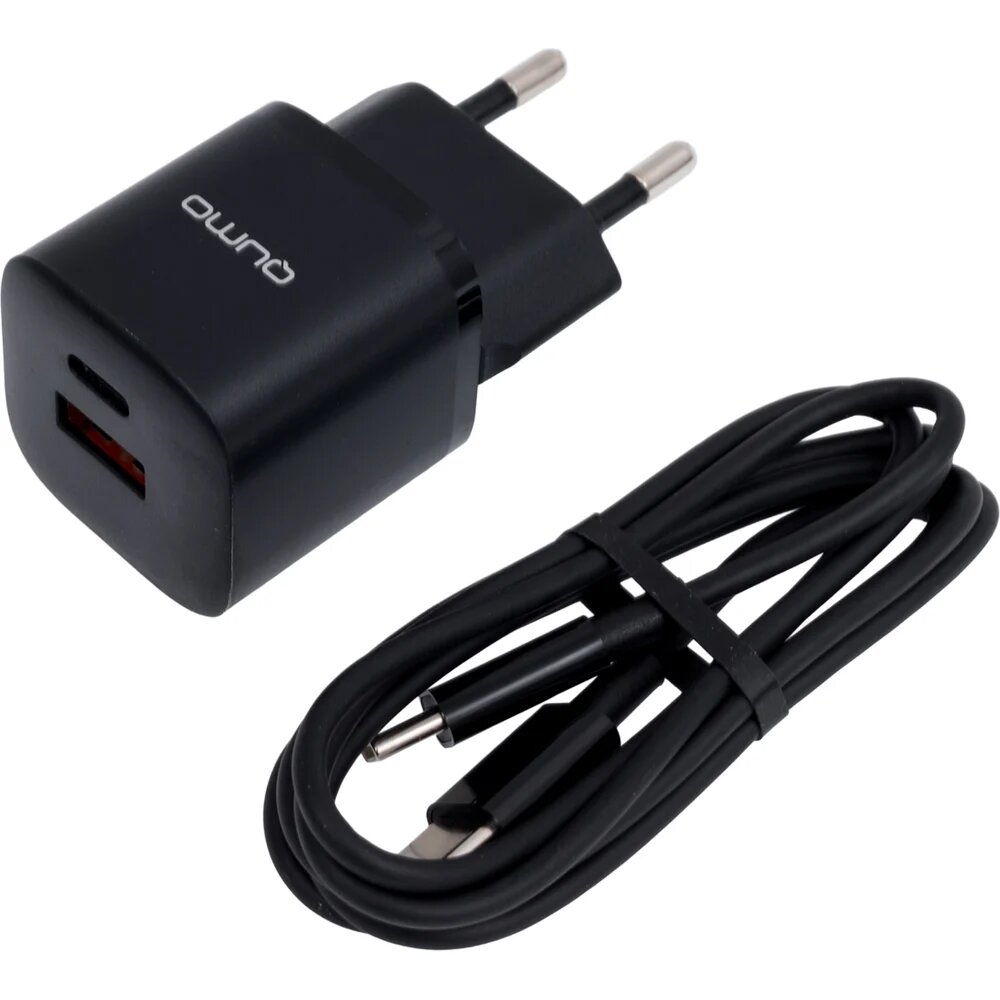 Сетевое зарядное устройство QUMO Energy PD, двухпортовый адаптер USB‑Type‑C PD + USB‑A QC3.0, Apple, кабель
