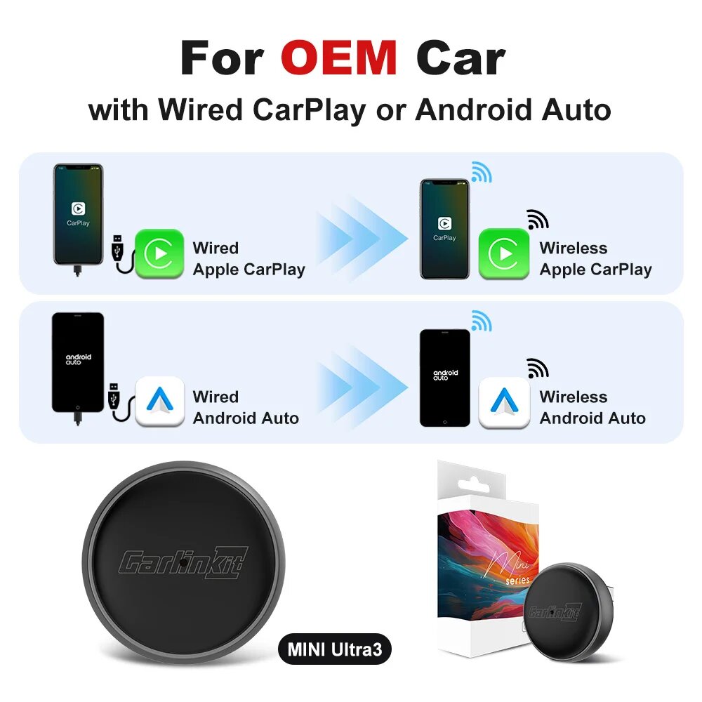 CarlinKit Mini Ultra 3 адаптер Carplay беспроводной Bluetooth-ключ Android Auto 5 ГГц Wi-Fi автоматическое подключение для Toyota Mazda Kia Volvo