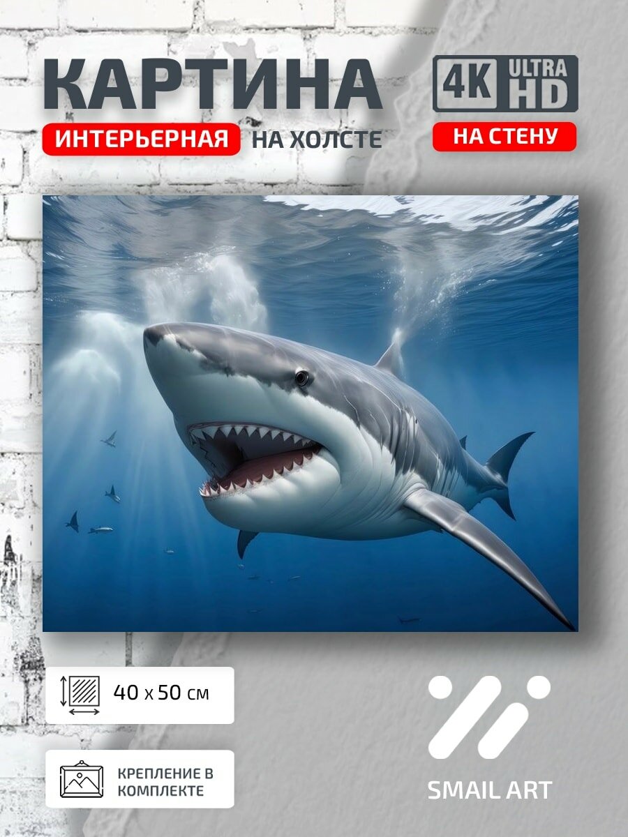 Картина на холсте интерьерная 40 на 50 на стену Птицы Акула для студии атмосфера