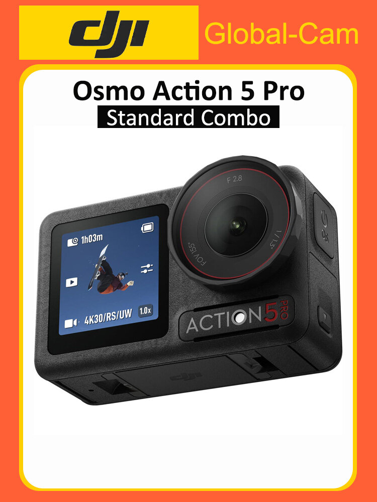 Экшн-камера DJI Osmo Action 5 Pro Standard Combo, 1/1.3" датчик, видео 4K/120fps, Встроенное хранилище 64 ГБ