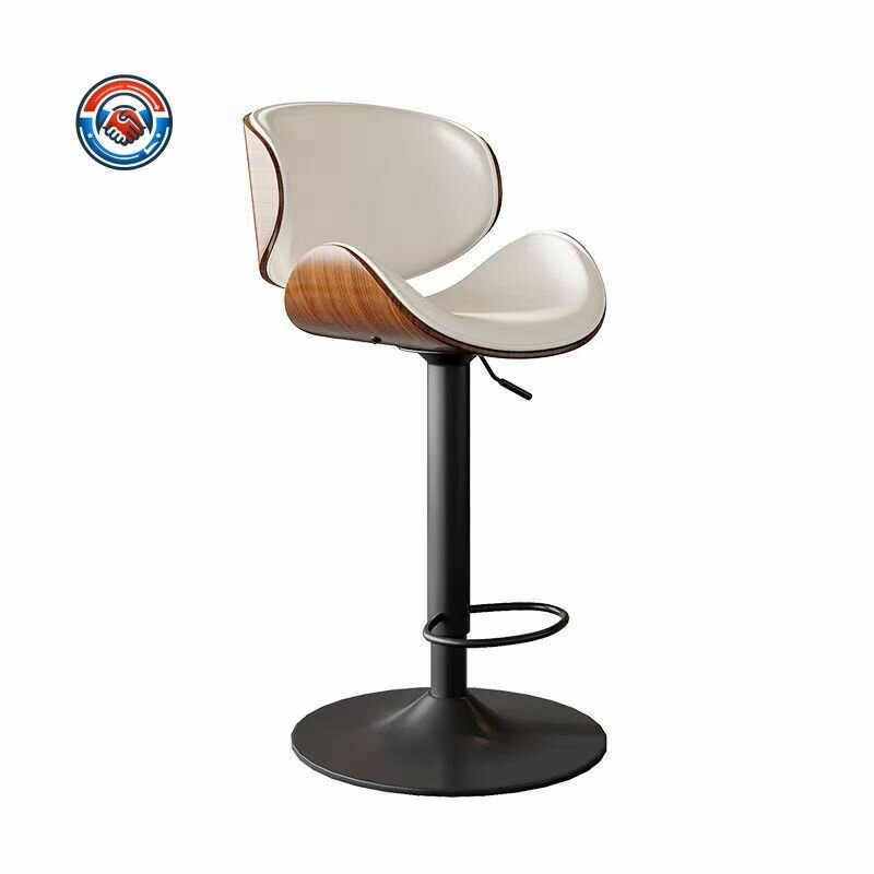 Барный стул с регулировкой высоты 60-80 см, кожаным сиденьем и спинкой на металлической основе, выдерживает 130 кг