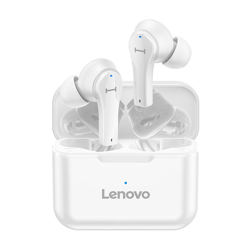 Наушники Lenovo QT82 True Wireless Bluetooth 5.0 TWS с сенсорным управлением, спортивные, водонепроницаемые IPX5, вкладыши, с микрофоном, кейс для зарядки 400mAh, черный, белый
