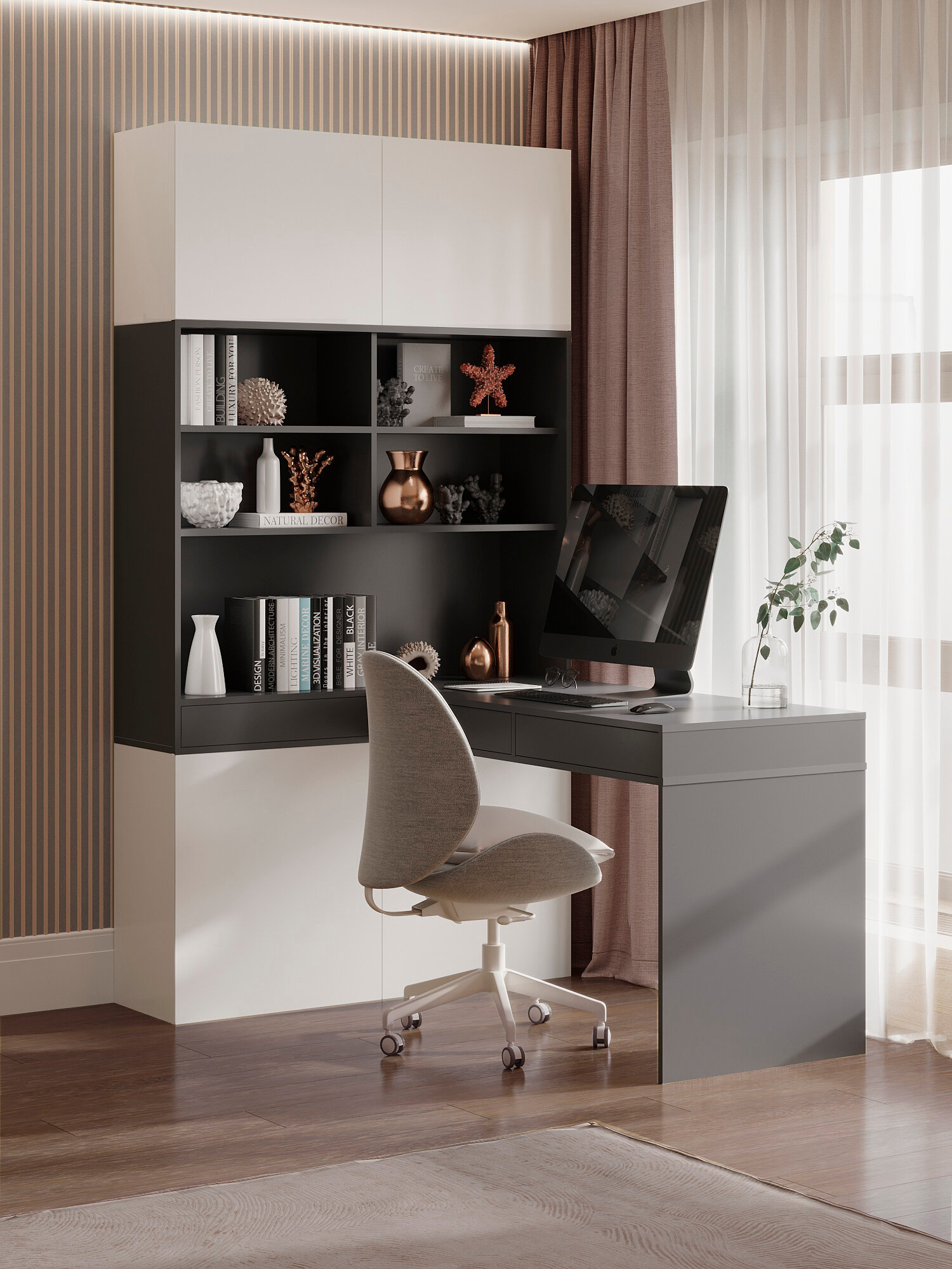 Стол компьютерный со стеллажом и ящиками Click, белый/графит, 120х155х214 см