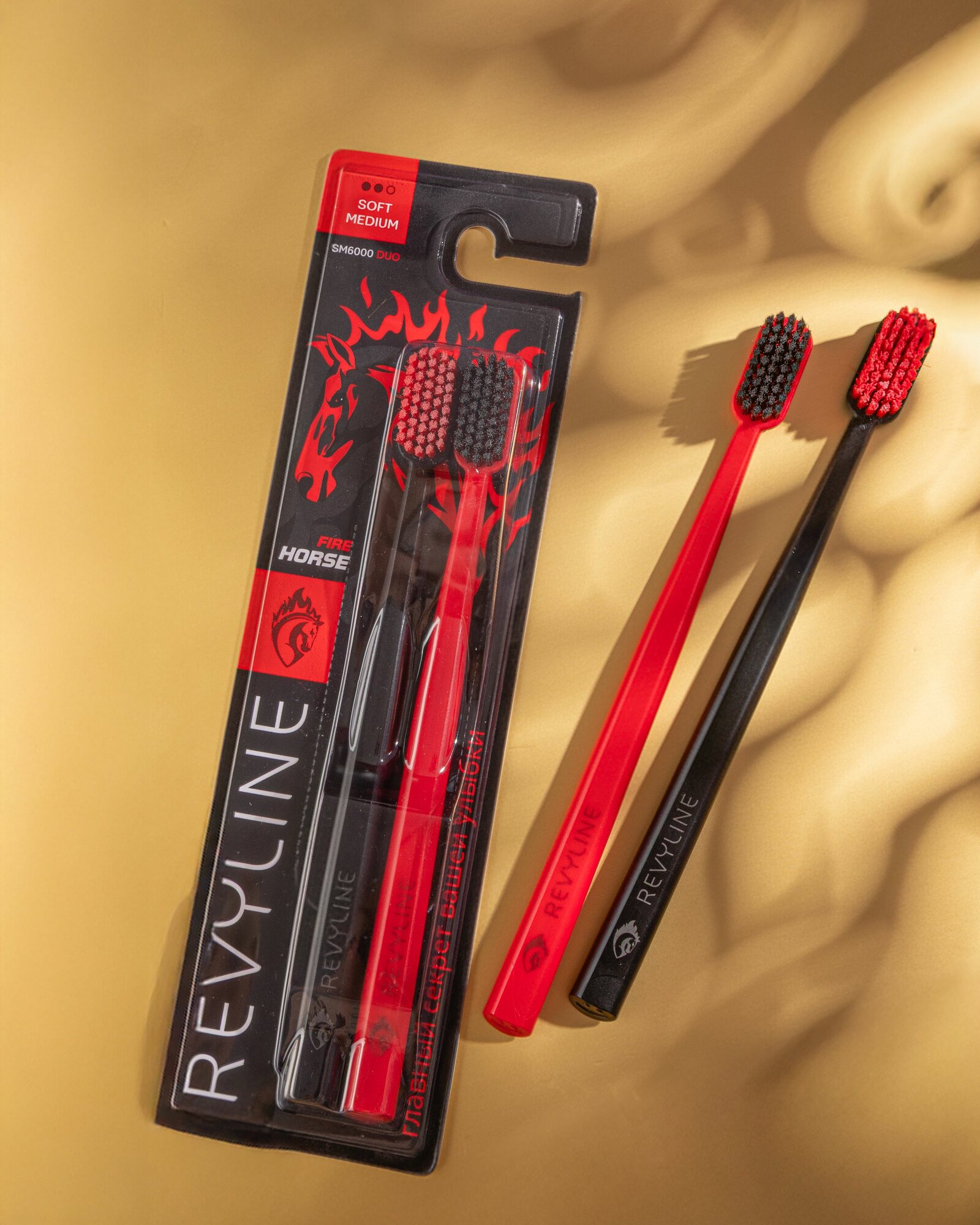 Набор зубных щёток SM 6000 DUO Fire Horse, красная и черная, 2 шт