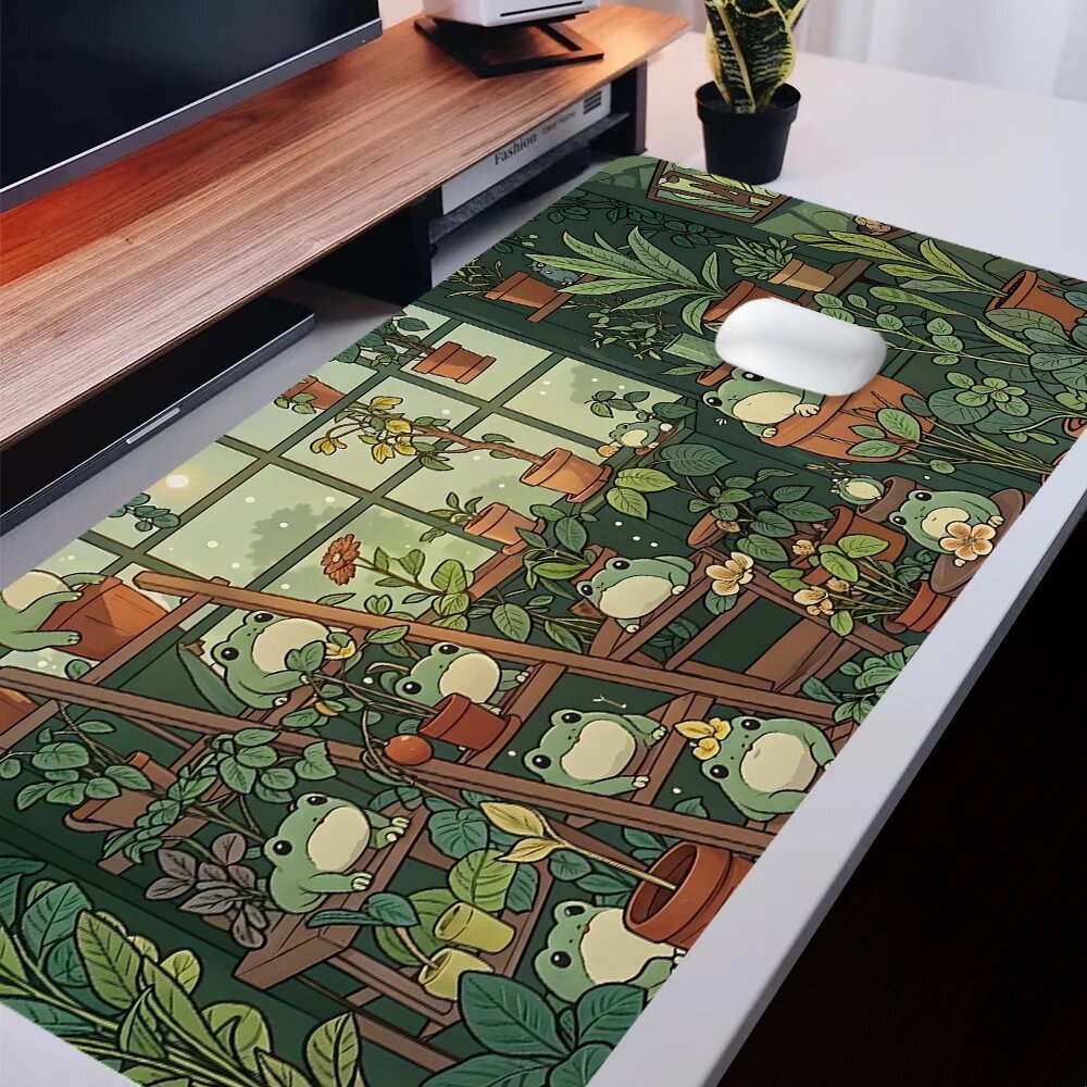 Cute Frog Mouse Pad Large Desk Accessories Desk Pad Rubber Base with Stitched Edge Mousepad Non-Slip Keyboard Pad for Office