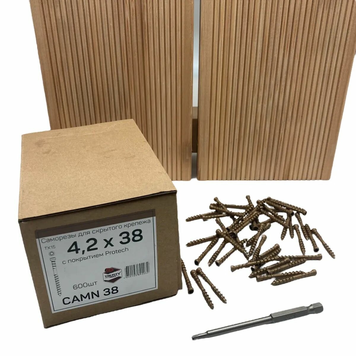 Саморезы для скрытого крепления террасной доски 4.2х38 мм 600 шт с покрытием Protech, Trusty-Tools