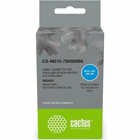 Картридж ленточный Cactus CS-M210-750595BK M210-750-595-BK белый на черном 19.1x6.4 для Brady M210/M211/M210-LAB