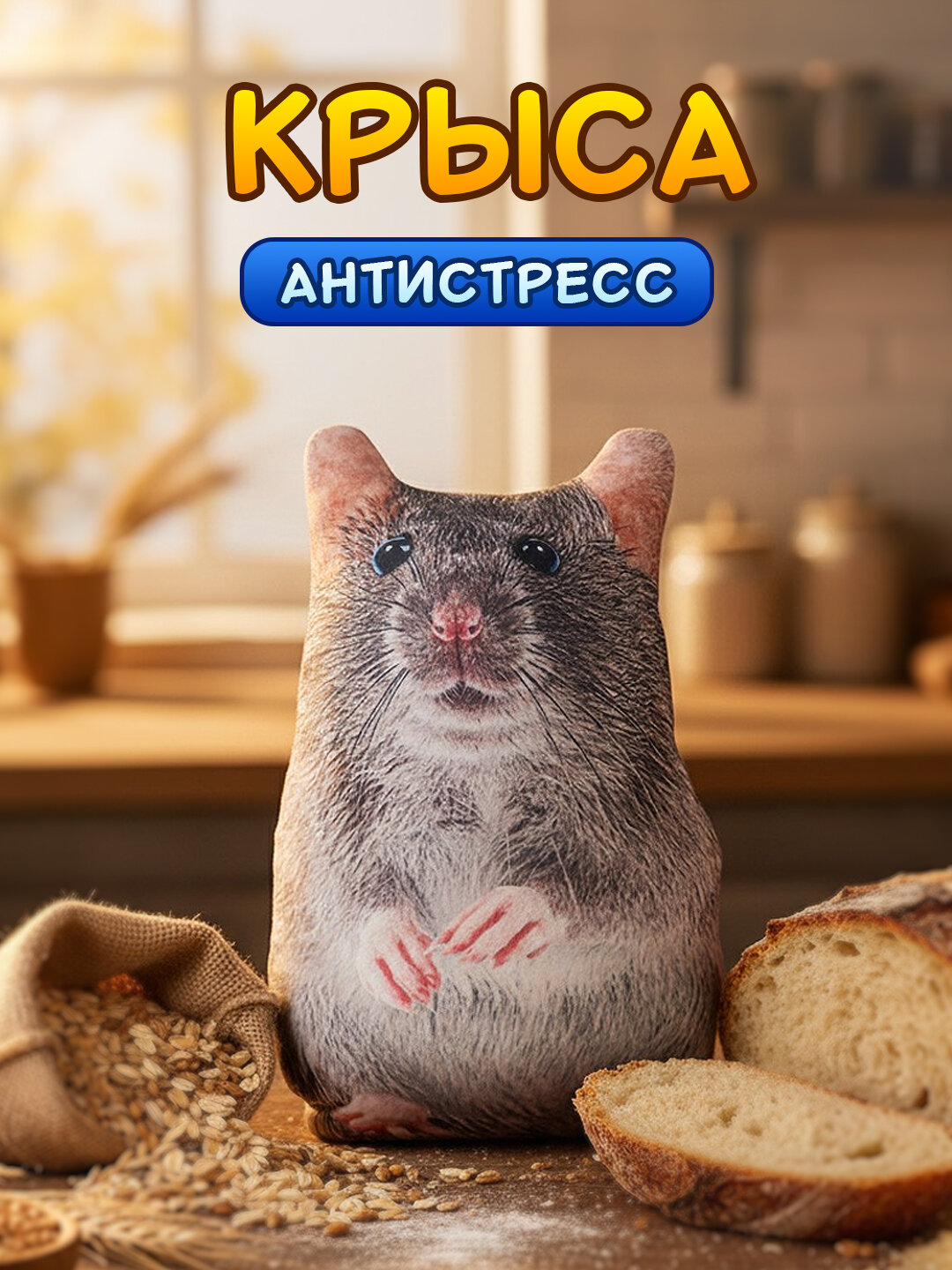 Реалистичная антистресс мини игрушка-подушка Крыса от бренда Нескучные вещи