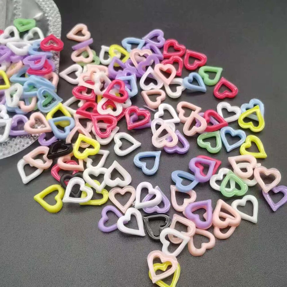 50 шт./пакет, подвески для ногтей из смолы, красочные звезды, сердечки, цепочка для украшения ногтей для маникюра, сделай сам, дизайнерские аксессуары, полые детали для ногтей