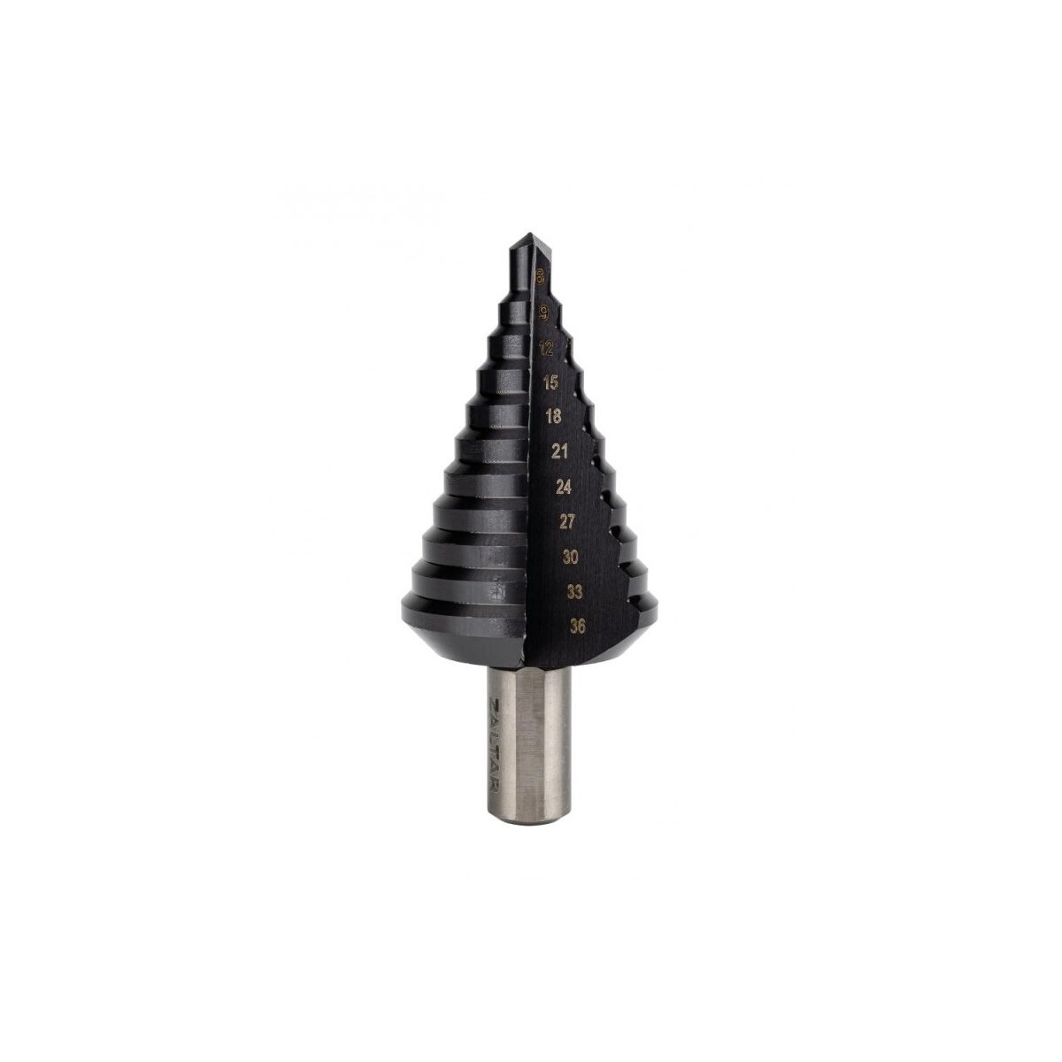 Сверло ступенчатое ZALTAR HSS TiAlN, Ø9-36 мм, прямая канавка, трёхплоскостной хвостовик