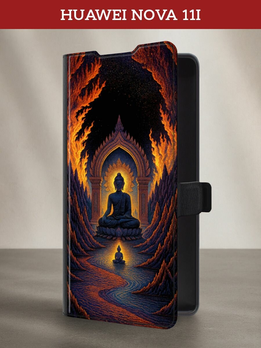 Чехол-книжка на Huawei Nova 11i / Хуавей Нова 11i с принтом Величественный монах, черный