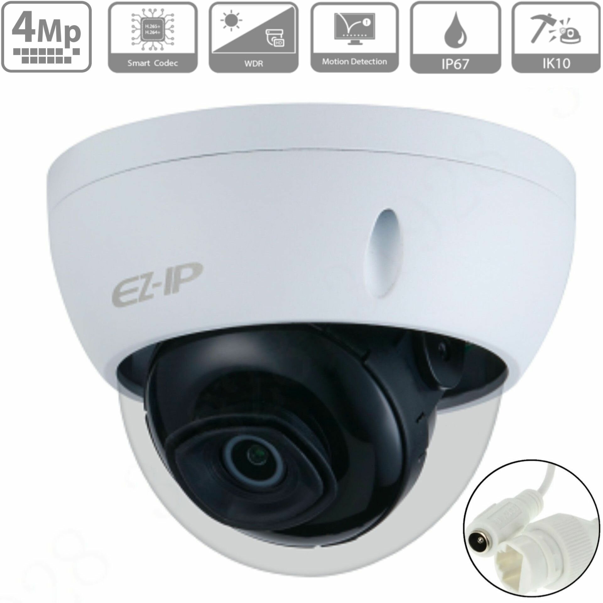EZ-IP EZ-IPC-D3B41P-0280B 4Мп 2,8 мм - камера видеонаблюдения IP уличная, цифровая купольная антивандальная IP-видеокамера для улицы и помещений с ИК подсветкой 2688x1520, CMOS 1/3"