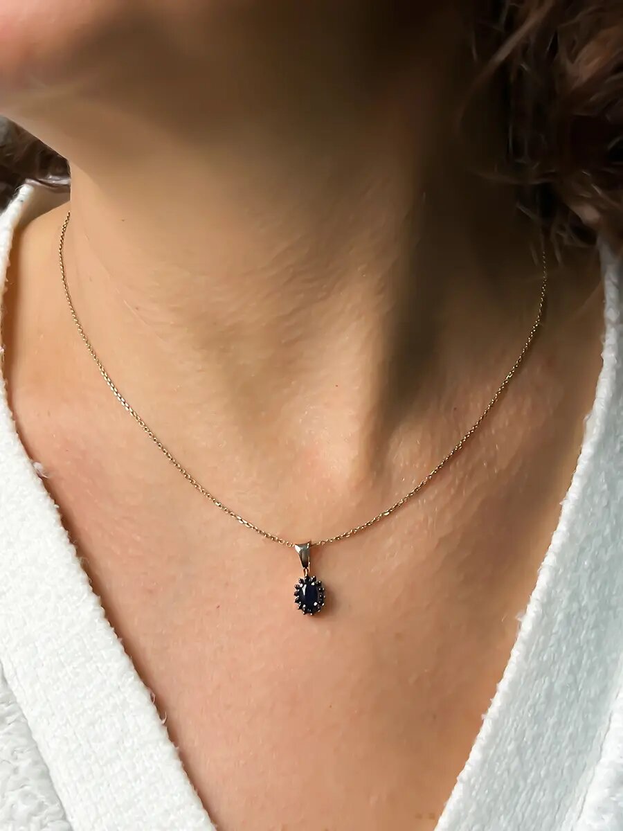 Подвеска, красное золото, 375 проба, сапфир, шпинель