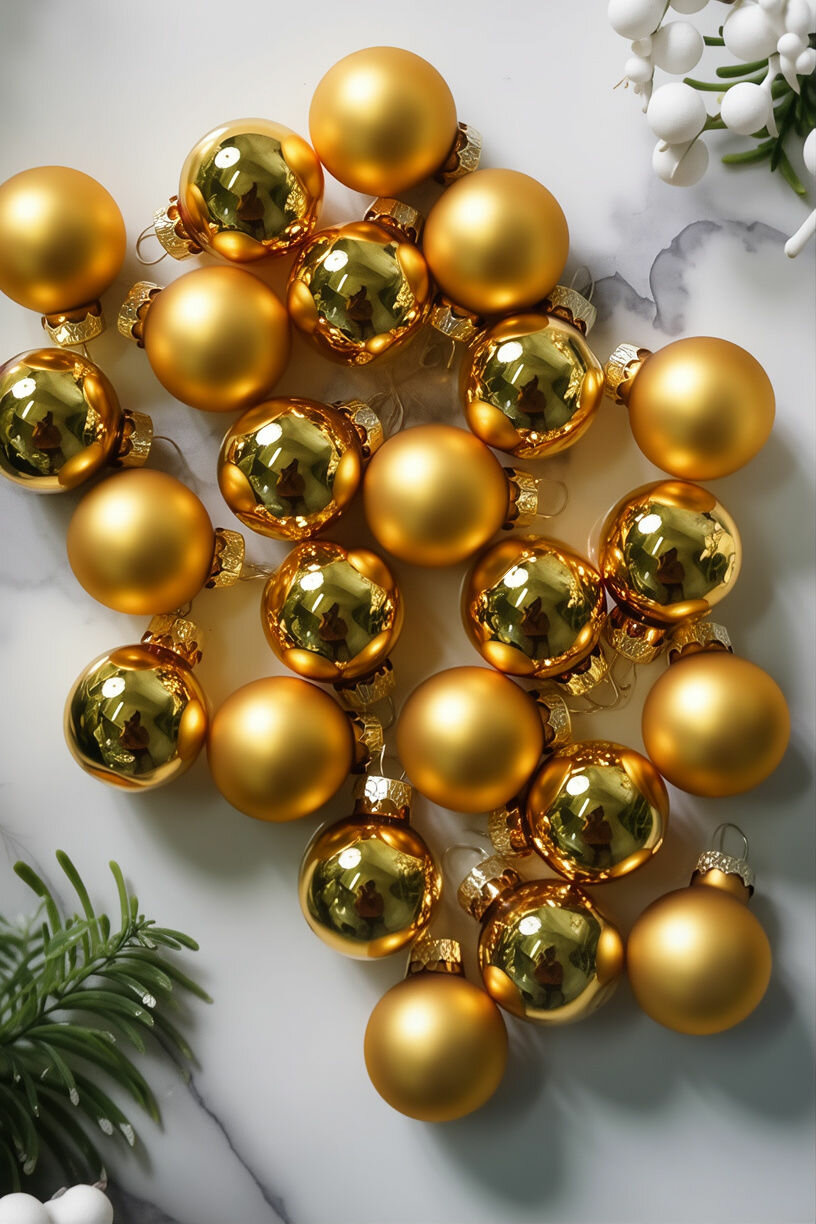 Стеклянные шары делюкс матовые и глянцевые, цвет: насыщенно золотой, 25 мм, упаковка 24 шт, Winter Deco 2000219