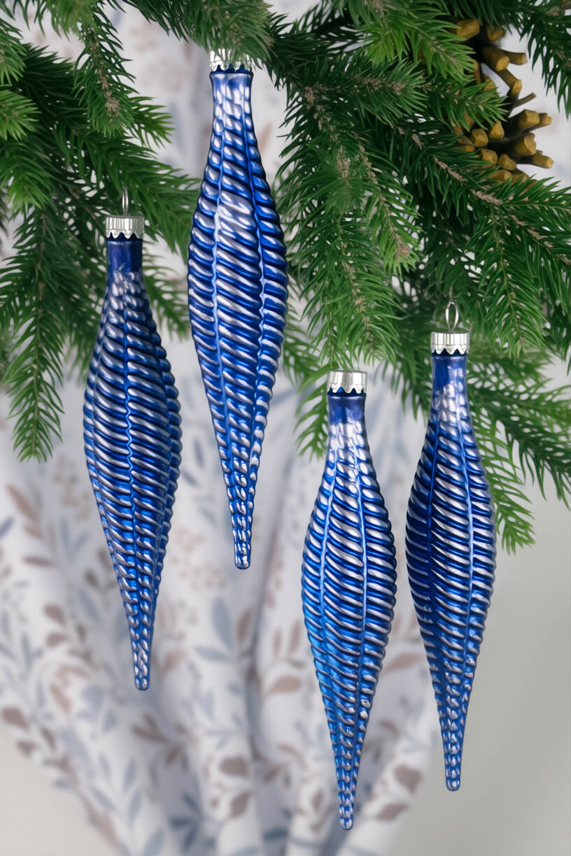 Набор ёлочных украшений сосульки - ондо ДИ гьяччо, пластик, голубой антик, 15 см, 4 шт, Winter Deco 1000536