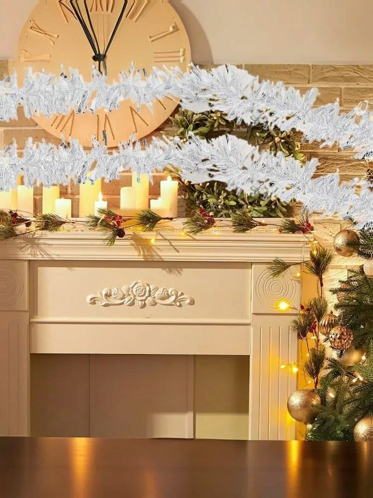 Мишура 200 см белый, серый металлик 1 шт.