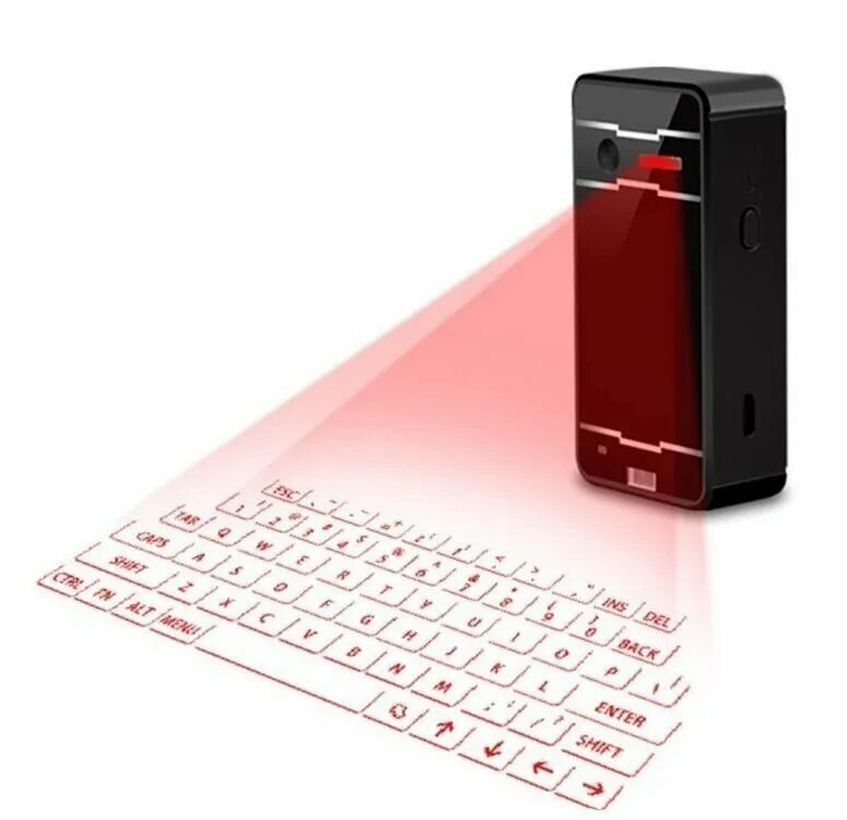 Клавиатура 2025 новая лазерная проекционная виртуальная клавиатура, Питание от USB, С мышью/Bluetooth-динамиком/голосовой трансляцией Функция, Английская раскладка, черный