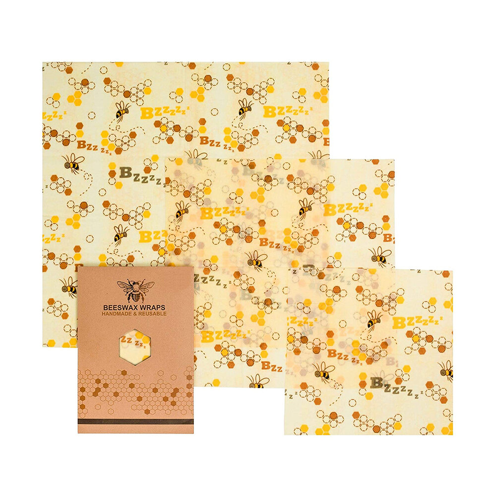 3Pcs Yellow Reusable Beeswax Food Wrap Cloth Size S 8*8in M 11*11in L 14*14in Storage Wrappers Beeswax Wrap Food Storage Wrappers Sandwich Re-washable