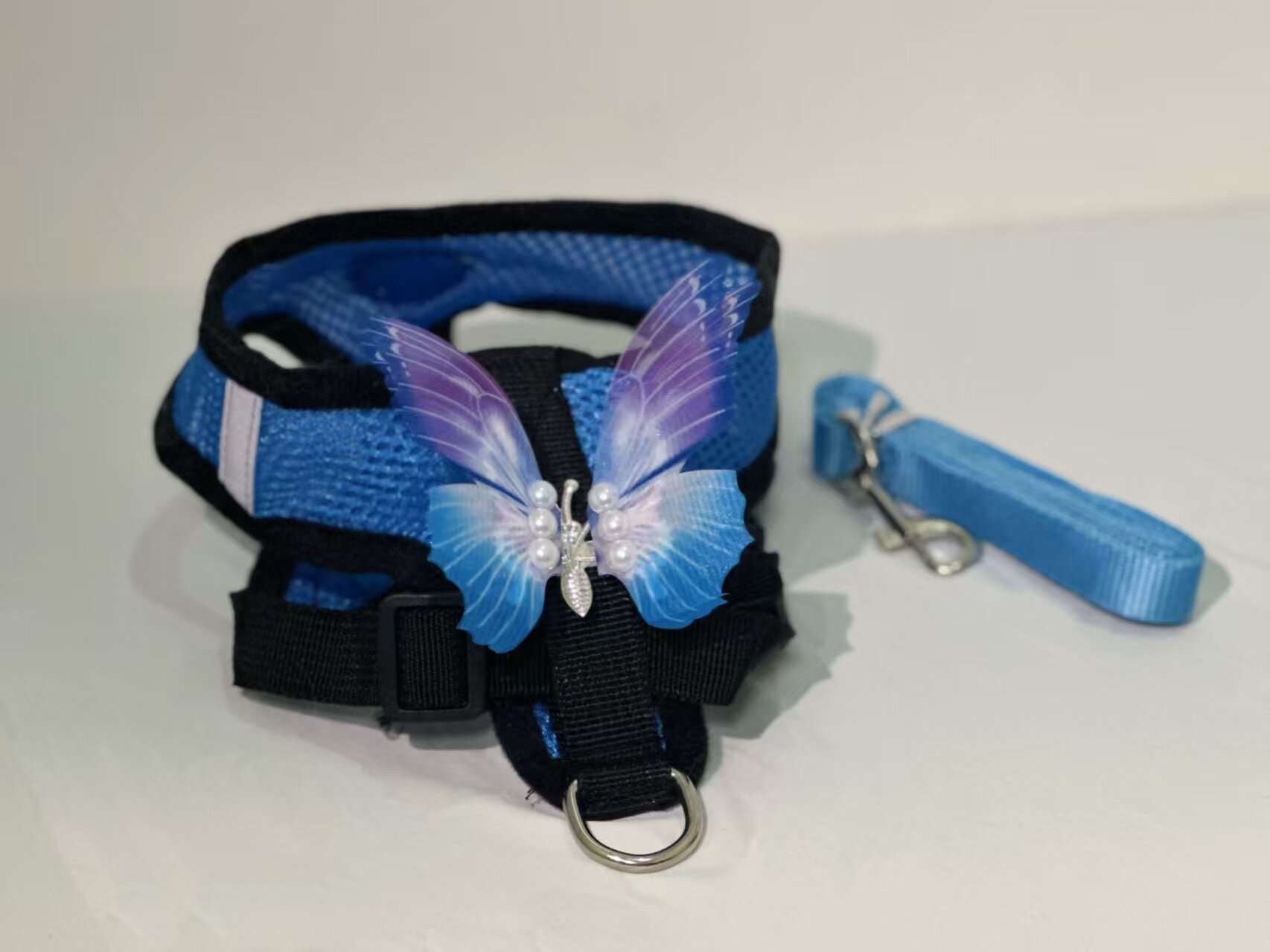 Бабочка-шлейка для кошек с непролазным поводком (в комплекте 1,2 м) Цвет：Синий (в комплекте поводок 1,2 м)Размер：S: 3-5