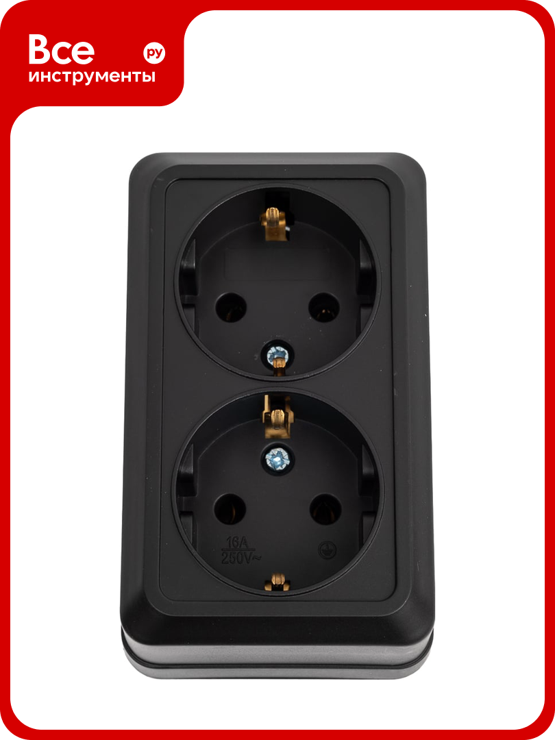 Розетка двойная с заземлением IN HOME BOLLETO черная, накладная 7128B 4690612061061