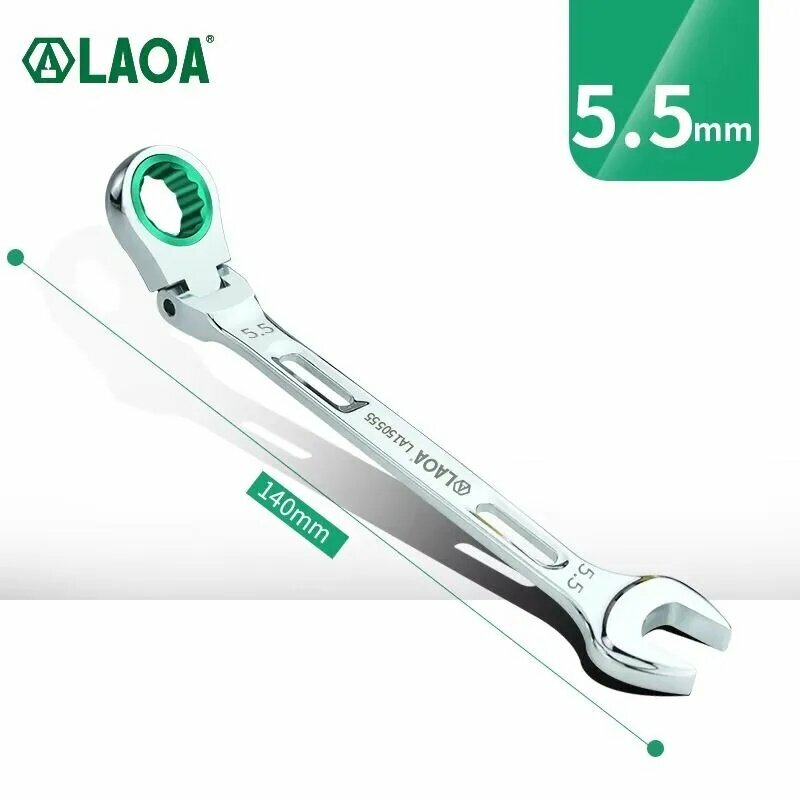 LAOA Трещоточный ключ с поворотной головкой 5.5 мм, 72 зуба, хромованадиевая сталь, зеркальная полировка, для авторемонта и DIY