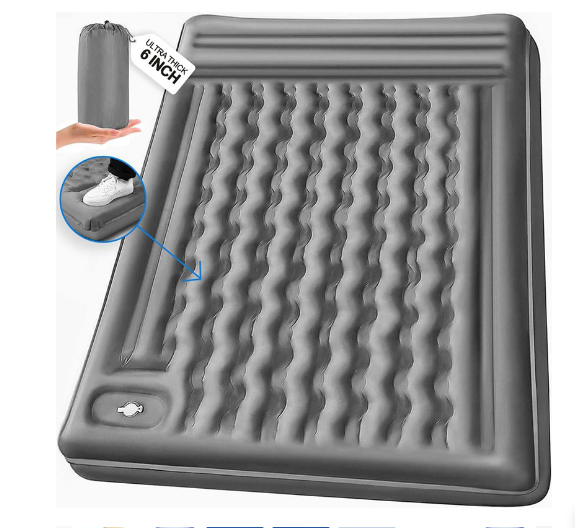 HAQI Самонадувающийся двойной кемпинговый коврик , Водонепроницаемый туристический коврик на 2 человек со встроенной ножной помпой и подушкой для похода, палатки, кемпинга (Темно-серый)