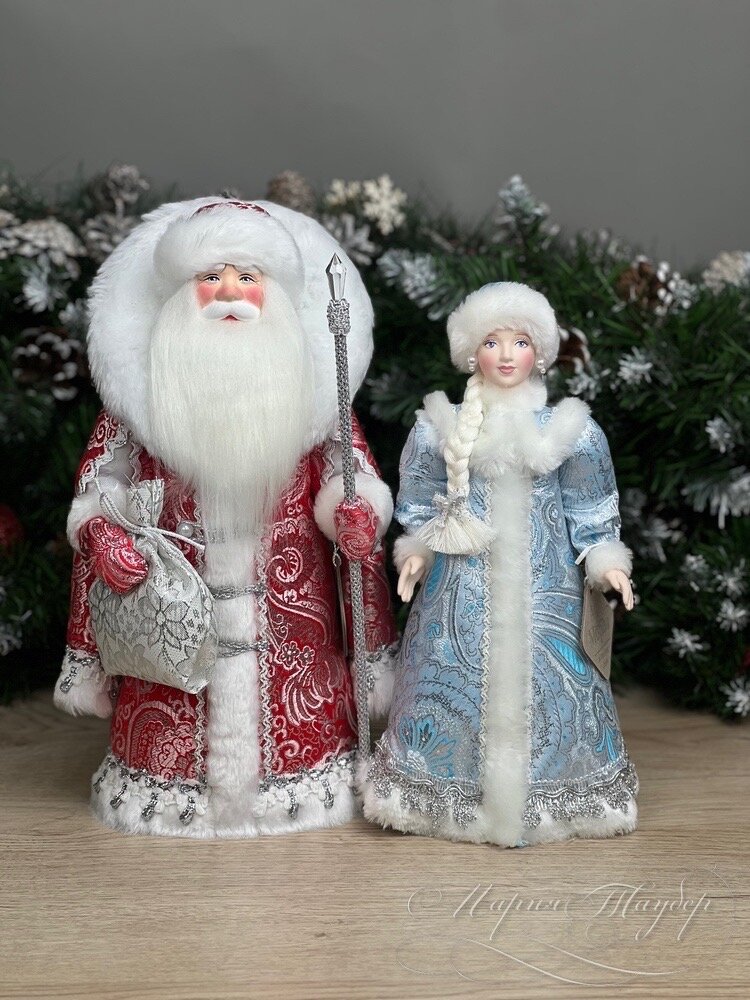 АртМороз Дед мороз и Снегурочка русские 33см; новогодняя игрушка под ёлку; авторская кукла ручной работы; подарок на Новый Год
