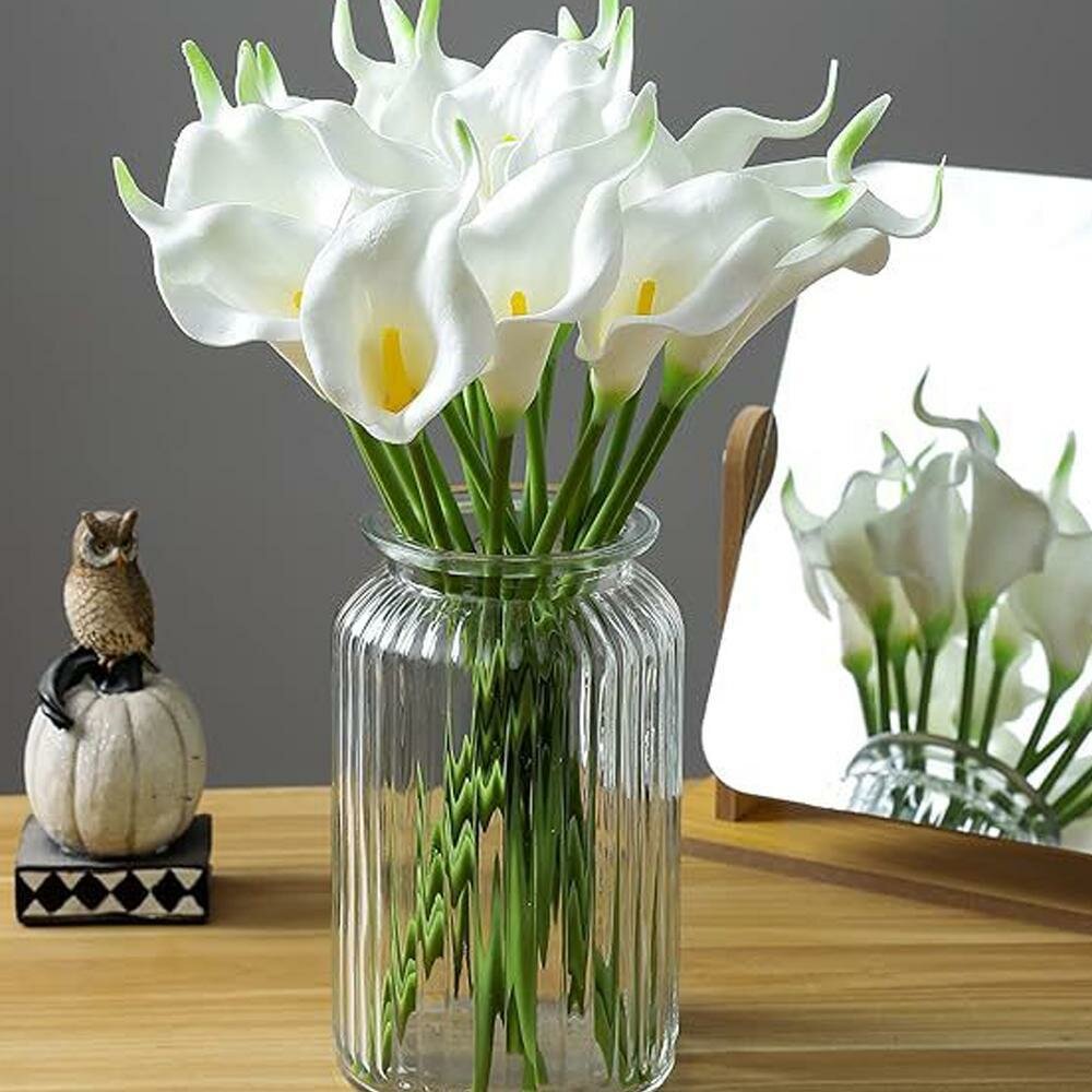 Цветы искусственные каллы белые с желтой серединой, букеты каллы фоамирановые/латексные для декора