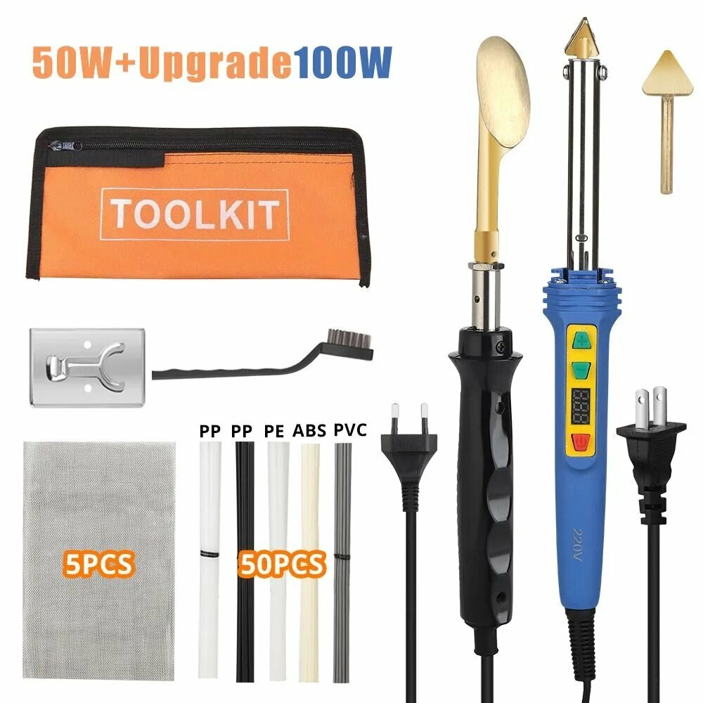 220 В 100 Вт пластиковый сварочный комплект, контроль температуры, паяльник, пистолет, инструмент для ремонта автомобильного бампера, быстрый нагрев для DIY