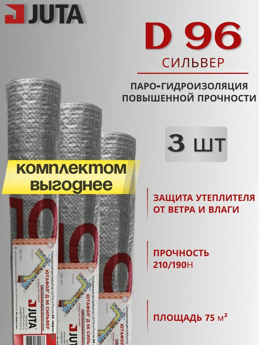 Гидро-пароизоляция Ютафол D 96 (3 шт) повышенной прочности для плоской и скатной кровли