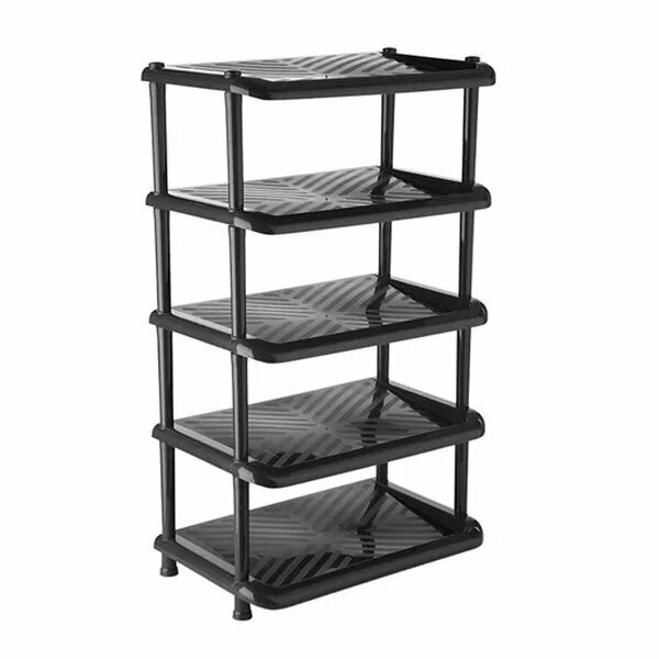 Этажерка для обуви на 5 полок, 49.5x31x88 см, цвет черный, пластиковая, открытая конструкция