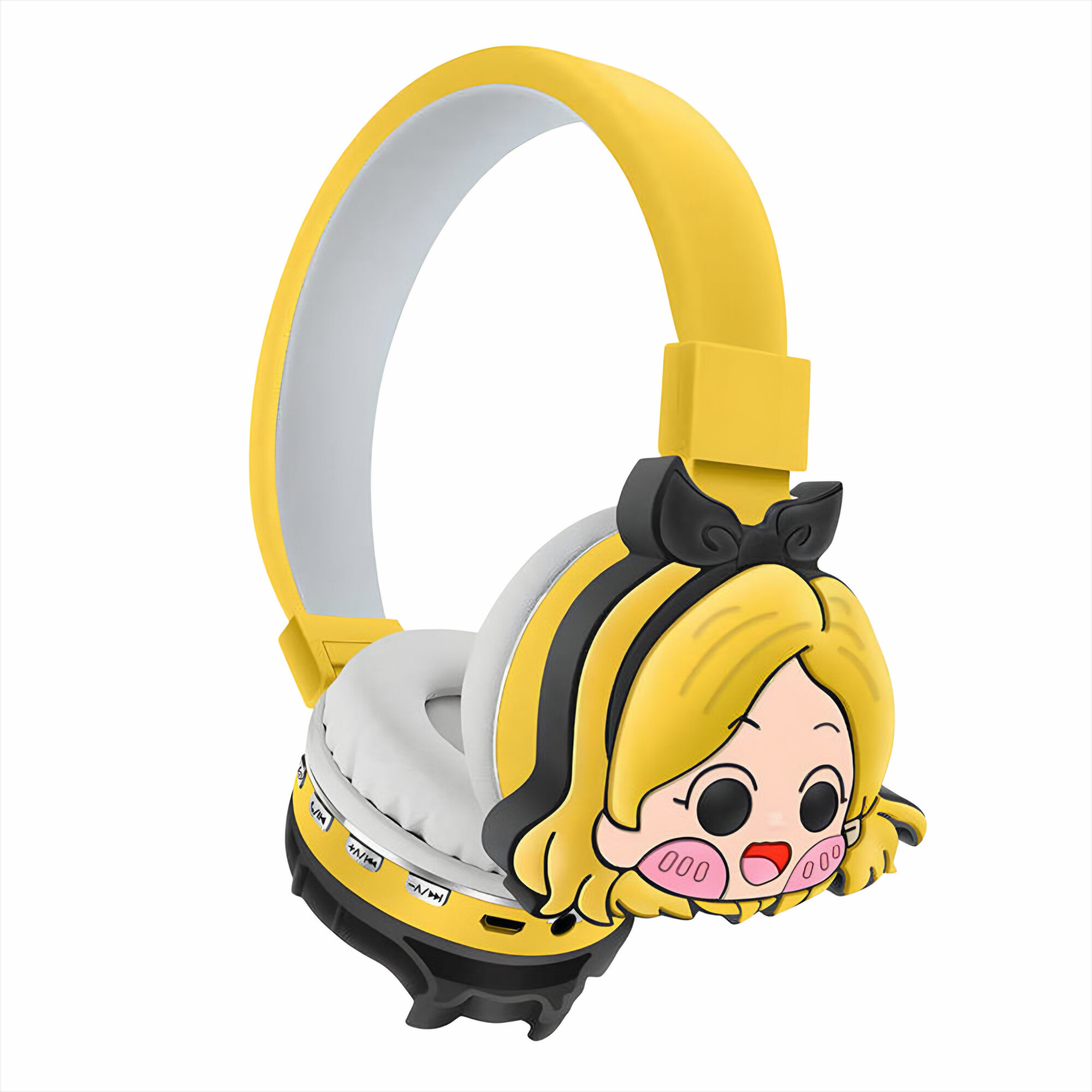 Детские беспроводные наушники мультяшка складные желтые