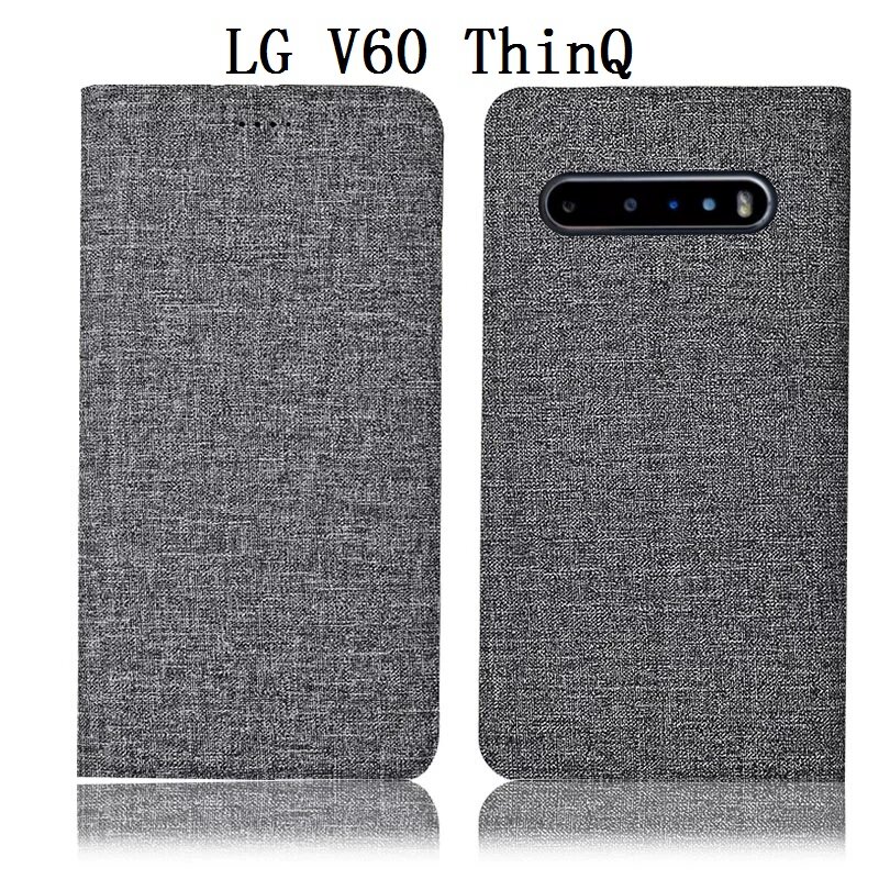 Чехол из льна с ударопрочной защитой для LG V60 ThinQ, цвет серый угольный, полная защита, антицарапинная