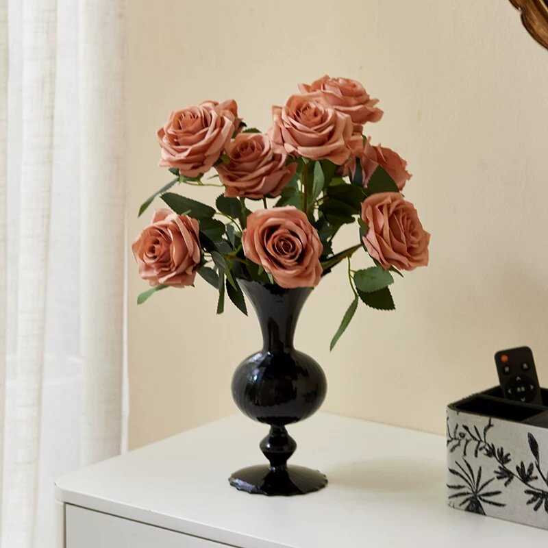 Декоративная ваза, французская ваза в стиле середины века, черная, для элитного обеденного стола, для аквариумных